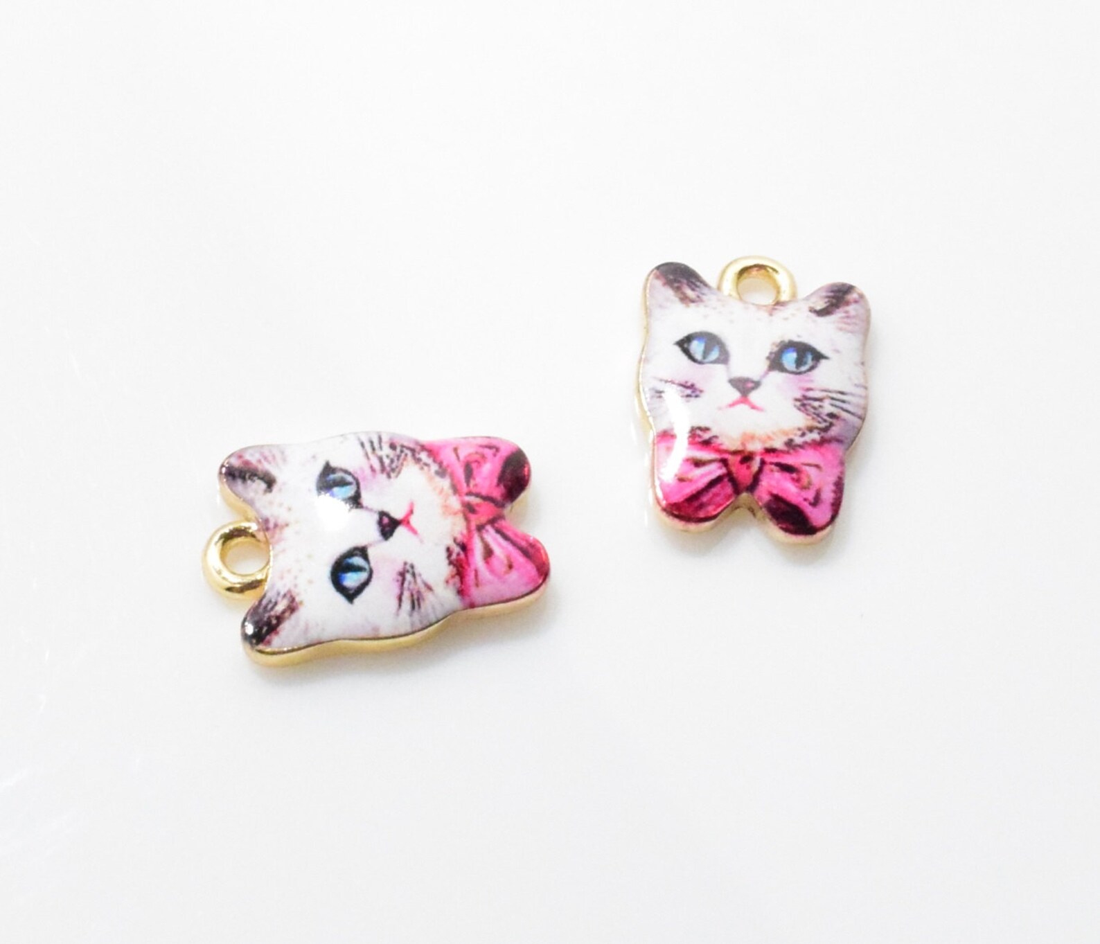 Pink Ribbon Cat Pendant . Epoxy Cat Pendant . White Cat Charm - Etsy
