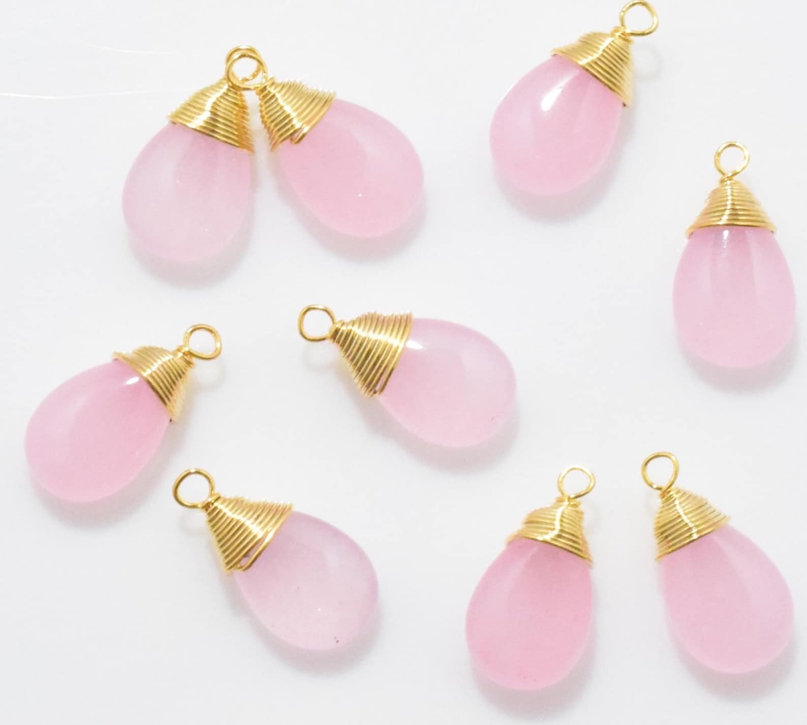 Pink Jade Teardrop Pendant . Tiny Teardrop Gemstone . Coil Bezel . 16K ...