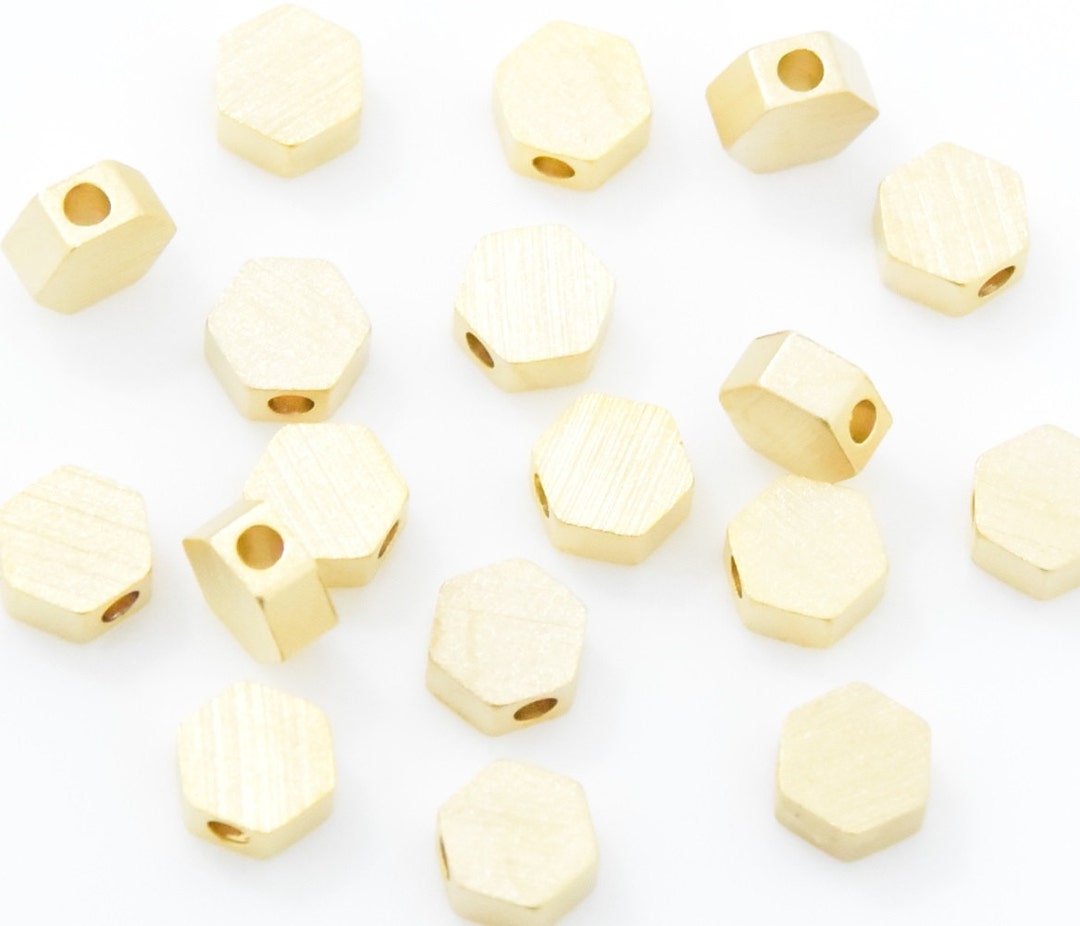 Hexagon Brass Bead . Satin Hexagon Bead . Jewelry Craft Supply . 16K ...