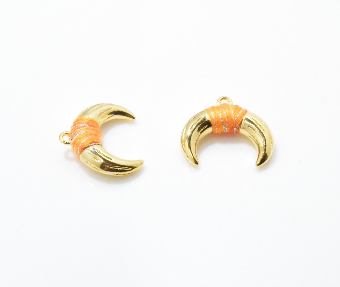 Orange Ox Horn Pendant large . Bull Horn Charm . Crescent | Etsy