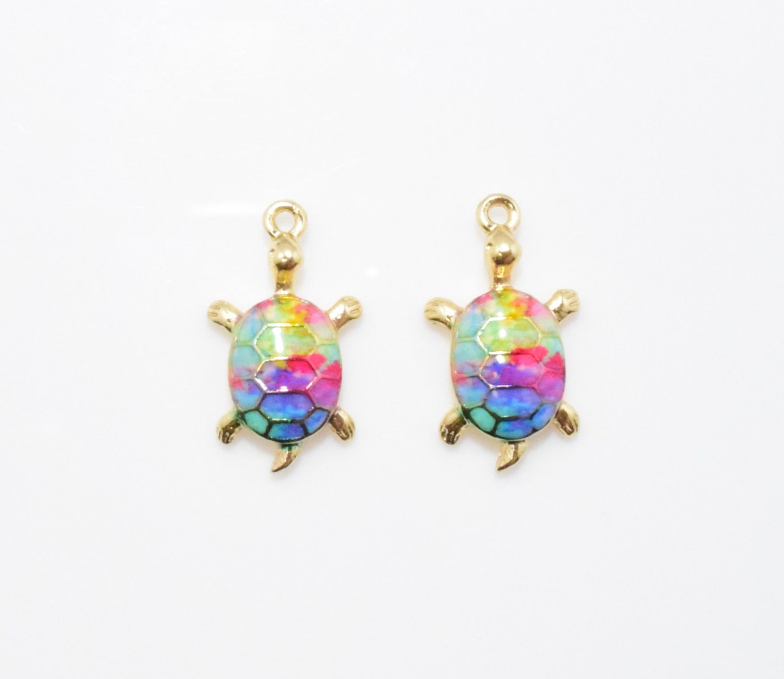 Rainbow Epoxy Turtle Pendant . Turtle Charm . Tortoise Charm . - Etsy