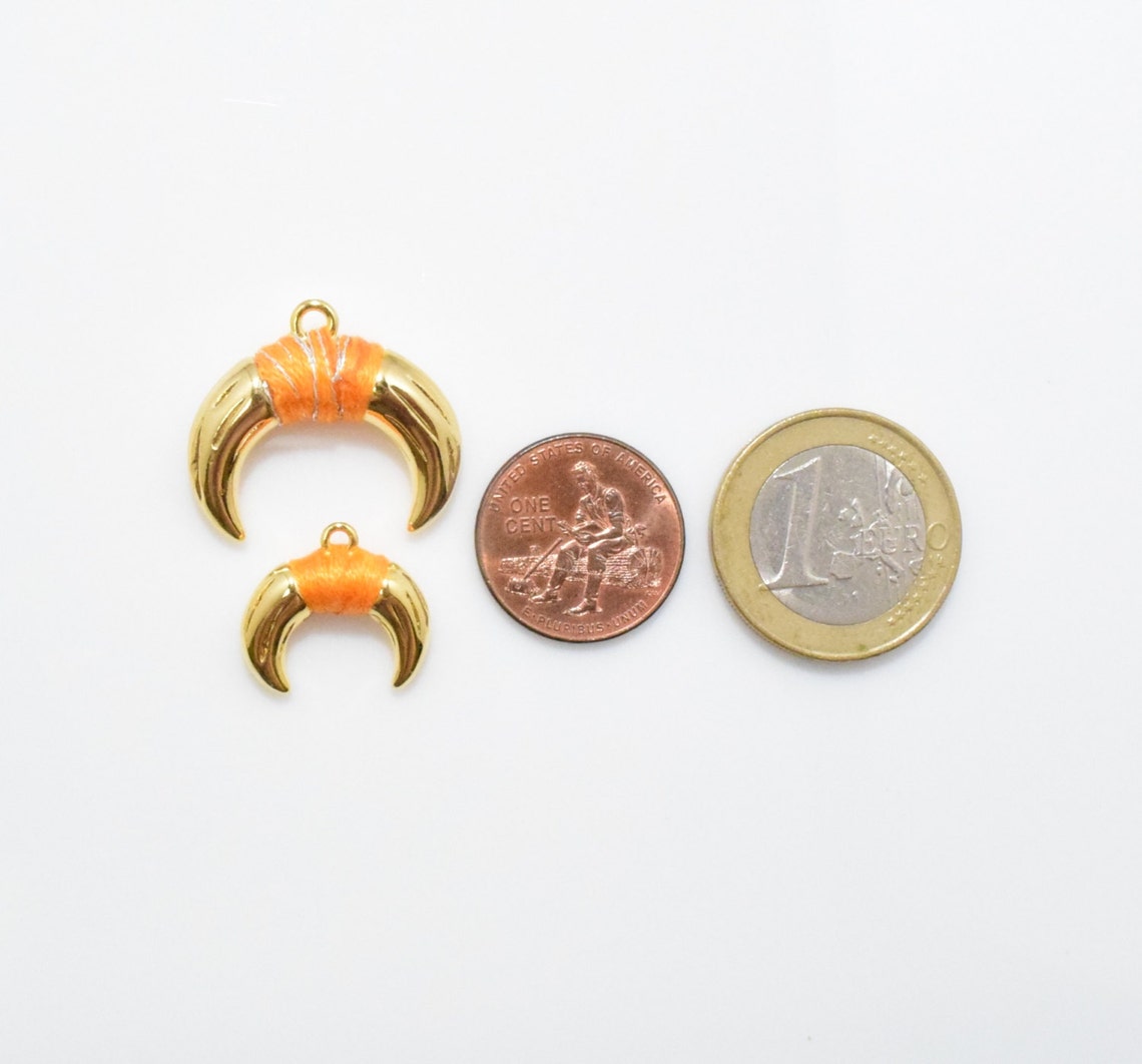 Orange Ox Horn Pendant large . Bull Horn Charm . Crescent | Etsy