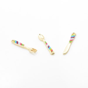 Rainbow Pattern Spoon Pendant . Tiny Spoon Charm . Cutlery Pendant ...