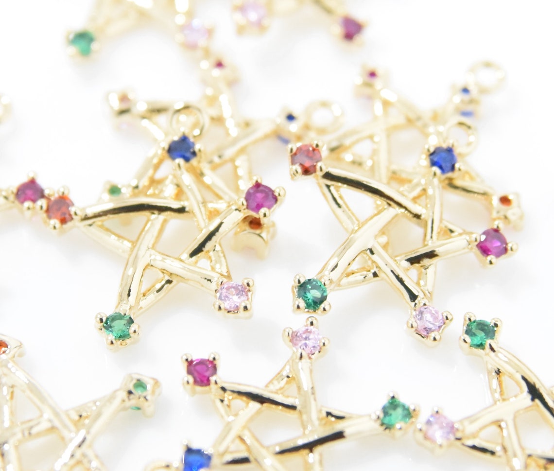 Multiple Cubic Star Pendant . Cubic Star Charm . Cubic Star Beads . 16K ...