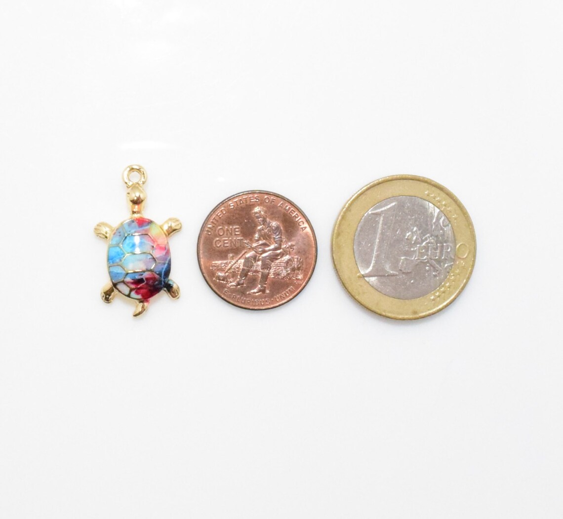 Blue Mixed Epoxy Turtle Pendant . Turtle Charm . Tortoise Charm . 16K ...