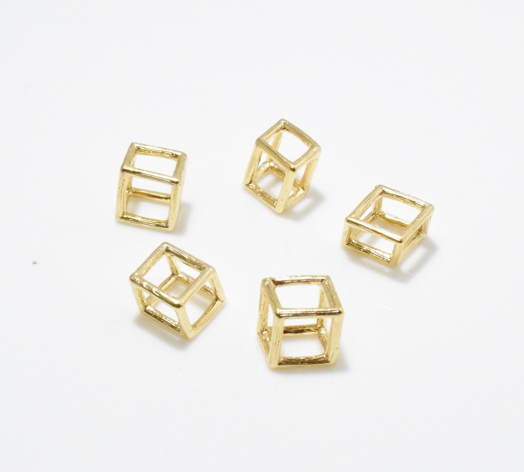 Cube Brass Pendant . Cube Charm . Solid Figure Charm . 16K Matted Gold ...