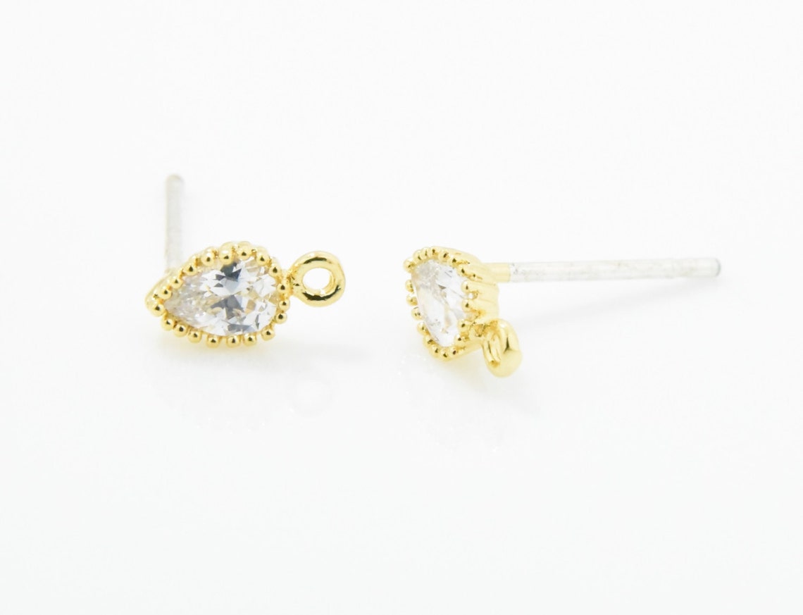 Cubic Teardrop Post Earring . Wedding Jewelry . 925 Sterling Silver ...