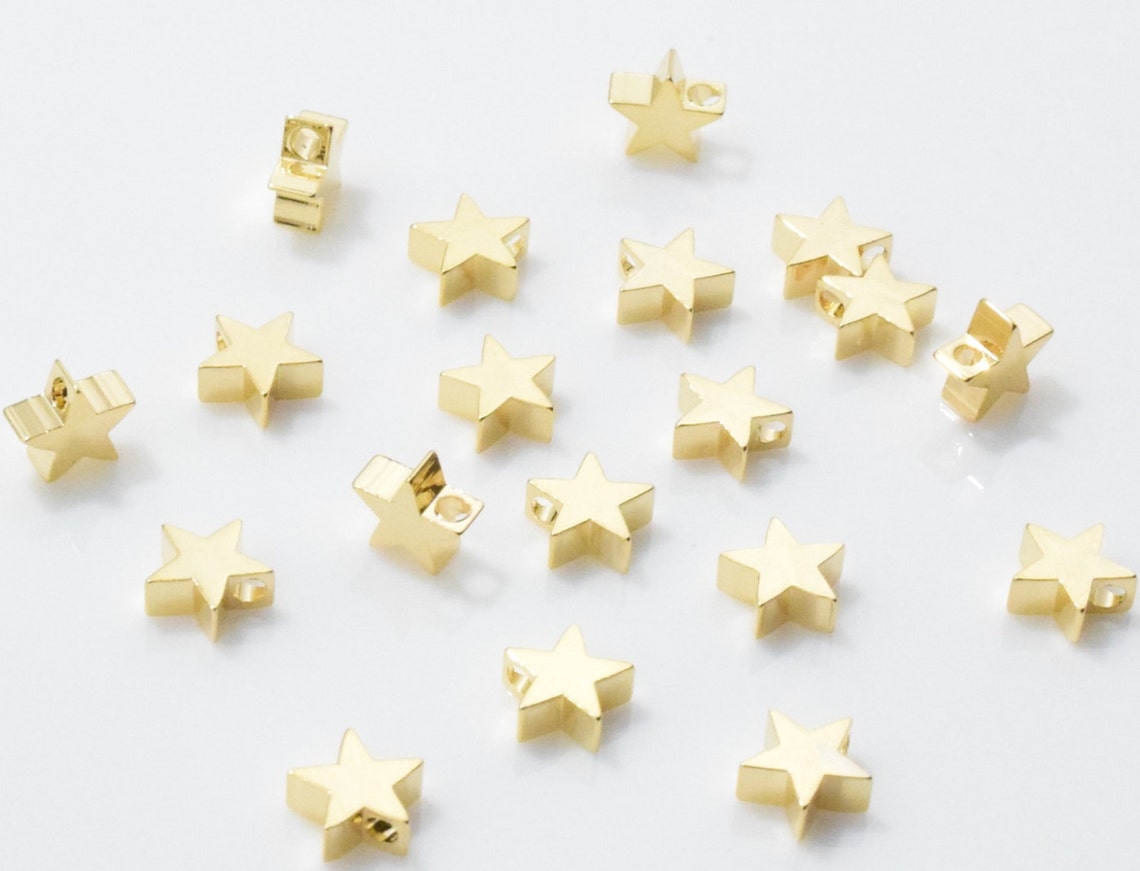 Tiny Star Bead . Tiny Star Charm . 16K Polished Gold Plated - Etsy