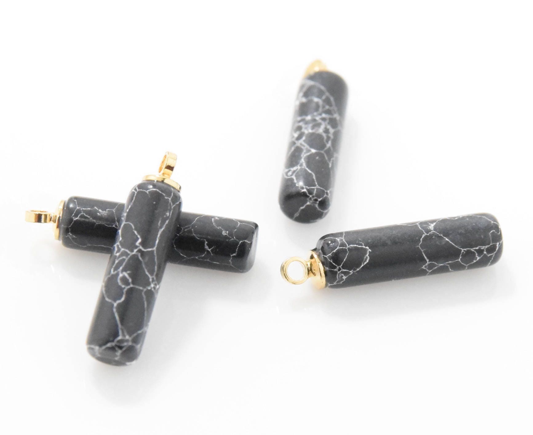 Black Howlite Bar Pendant . Turquoise Bar Pendant . Howlite | Etsy