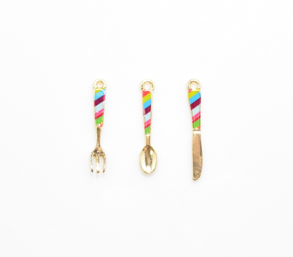 Rainbow Pattern Spoon Pendant . Tiny Spoon Charm . Cutlery Pendant ...
