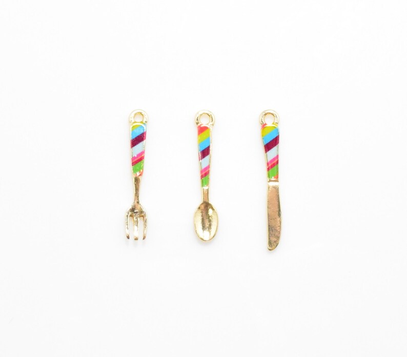 Rainbow Pattern Spoon Pendant . Tiny Spoon Charm . Cutlery | Etsy