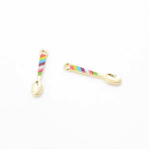 Rainbow Pattern Spoon Pendant . Tiny Spoon Charm . Cutlery Pendant ...