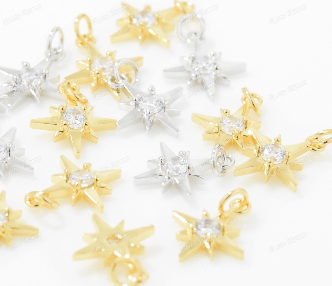 White Cubic Star Pendant . Cubic Star Charm . Cubic Star Beads ...