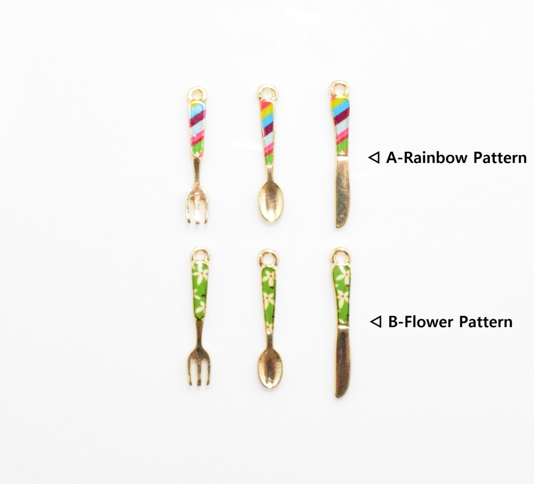 Tiny Cutlery Pendant . Fork Knife & Spoon Pendant . Cutlery Set Charm . 16K Polished Gold Plated ...