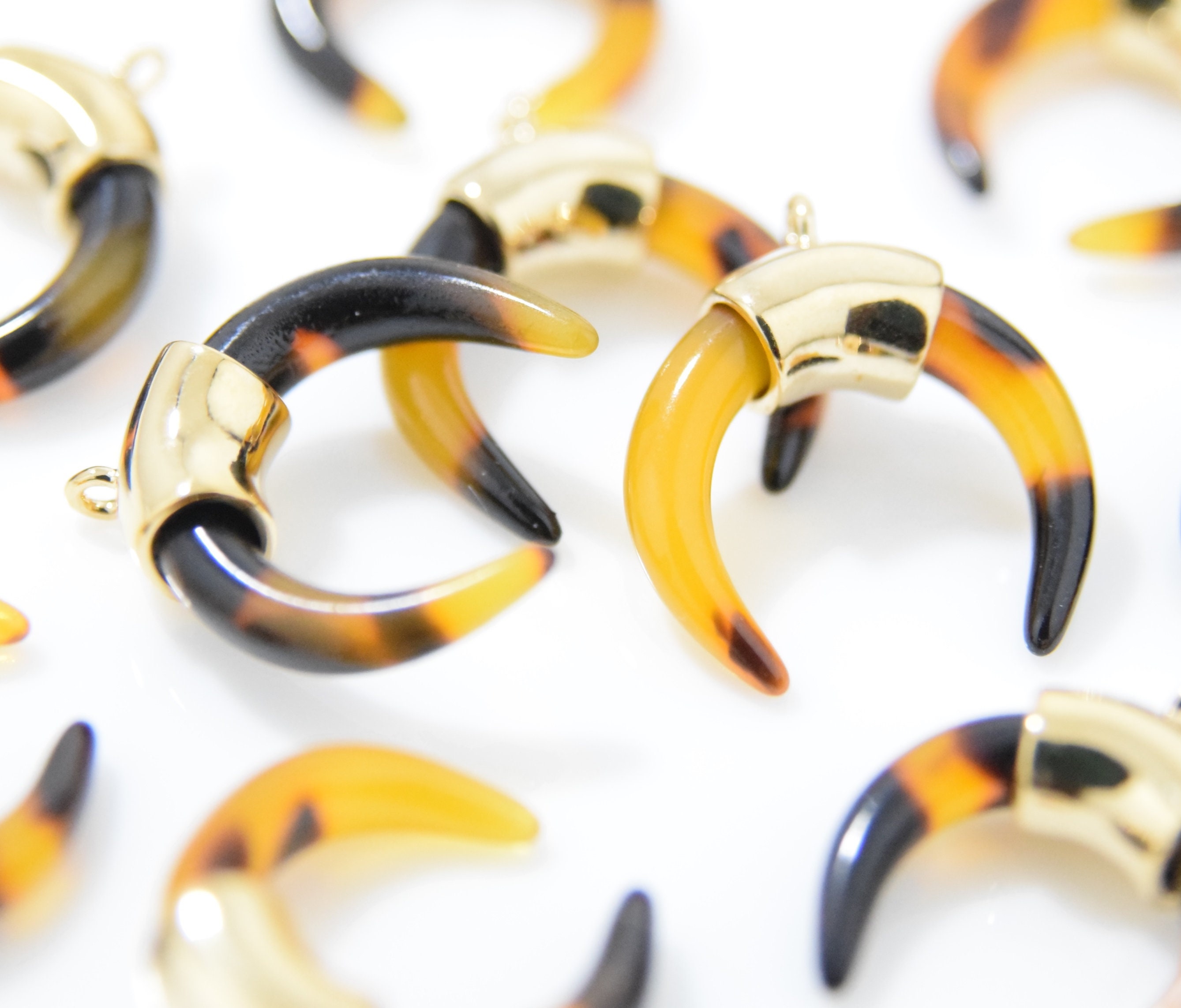 Leopard Gemstone Ox Horn Pendant . Gemstone Bull Horn Charm . Crescent ...