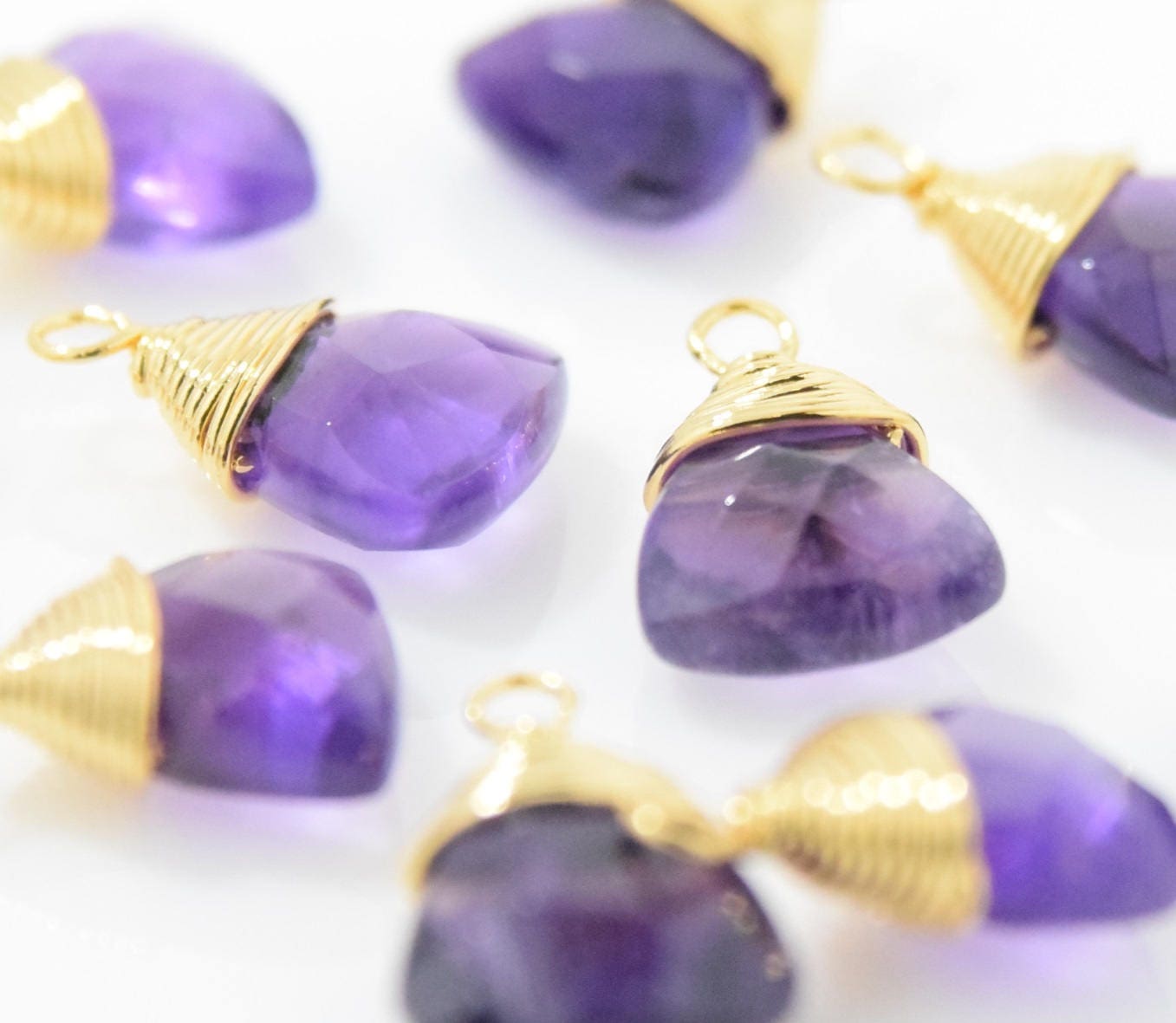 Tiny Amethyst Pendant . Triangle Amethyst Charm . Amethyst | Etsy