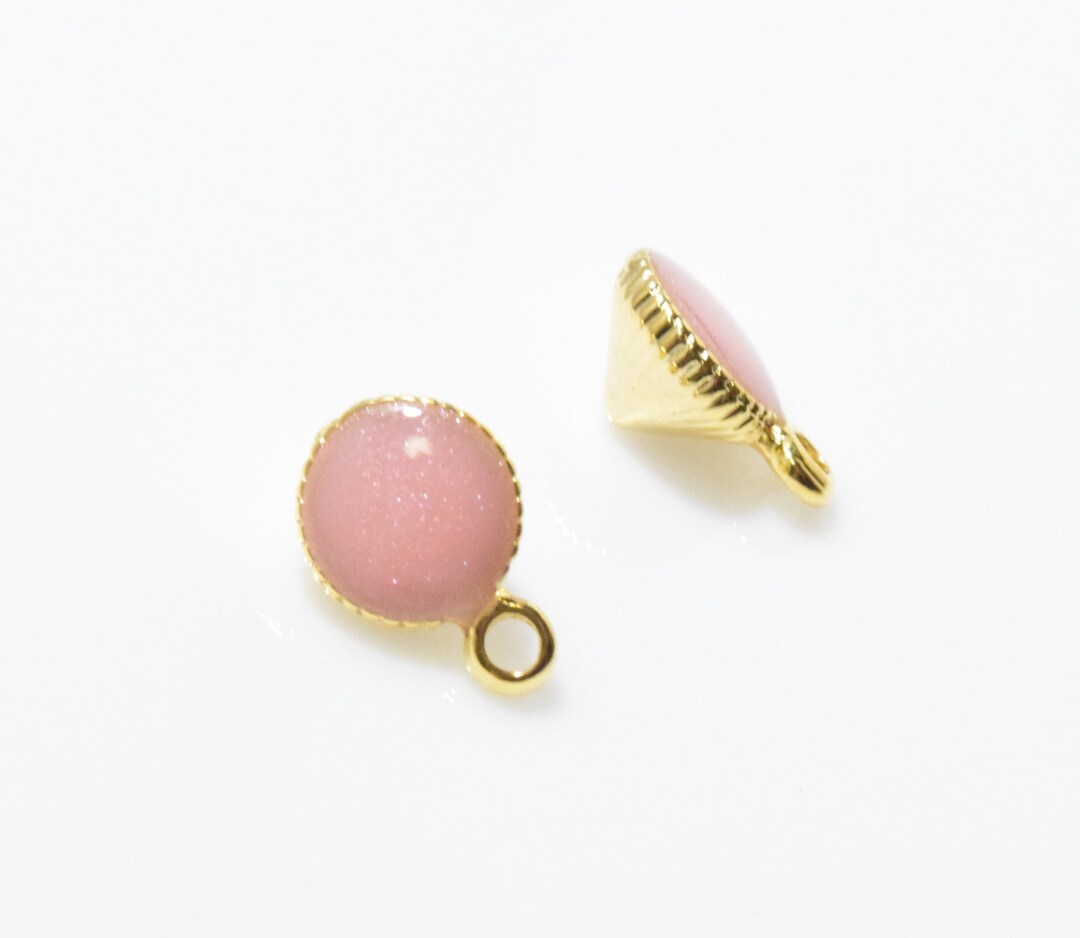 Pink Epoxy Stud Pendant . Stud Charm . Round Brass Pendant . Epoxy ...