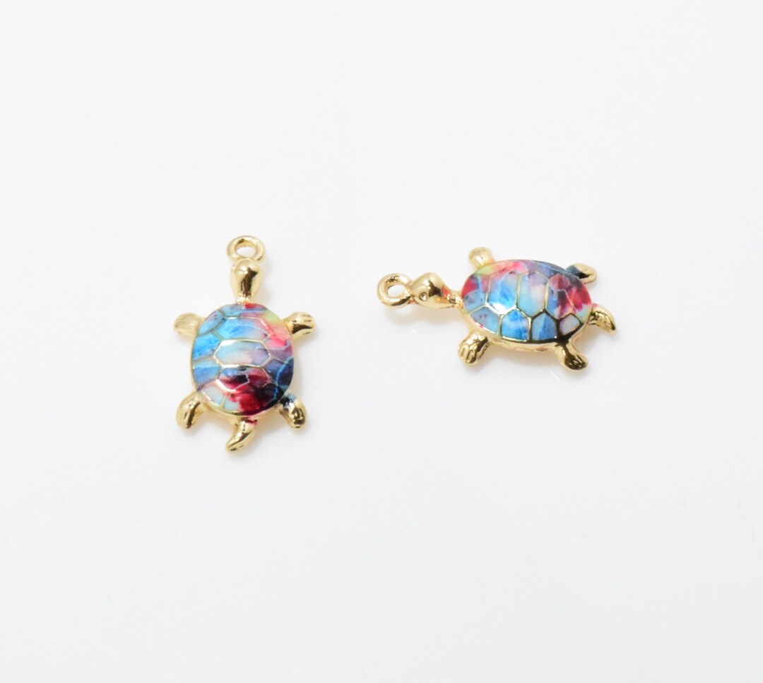 Blue Mixed Epoxy Turtle Pendant . Turtle Charm . Tortoise Charm . 16K ...