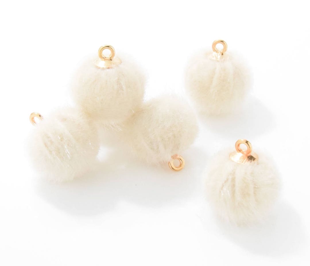 Ivory Fluffy Ball Pendant . White Soft Ball Pendant . Fur Ball Pendant ...