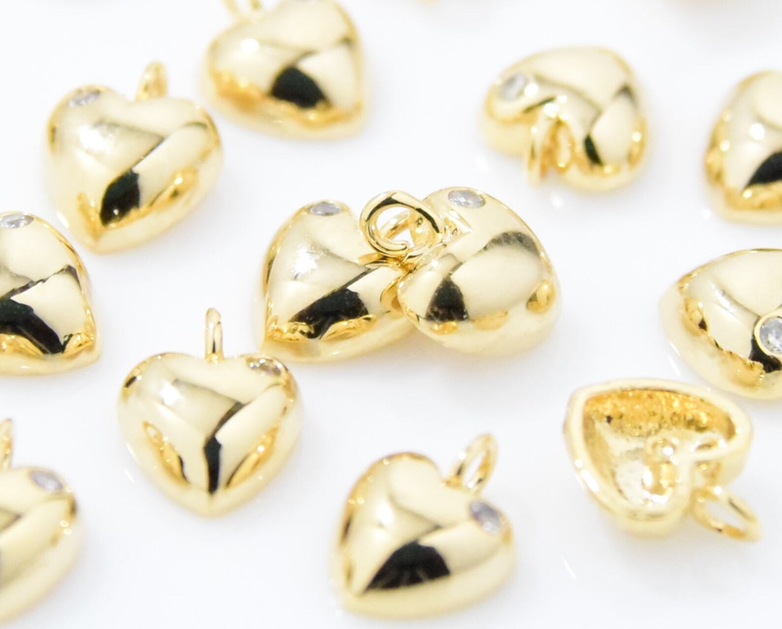 Cubic Heart Pendant . Tiny Heart Charm . Heart Bead . Wedding Jewelry ...