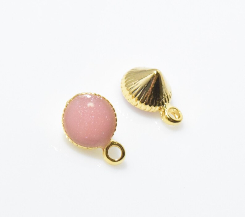 Pink Epoxy Stud Pendant . Stud Charm . Round Brass Pendant . - Etsy