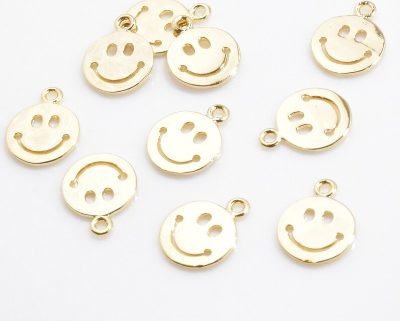 Smile Pendant . Smile Charm . Flat Pendant . 16K Polished Gold Plated ...