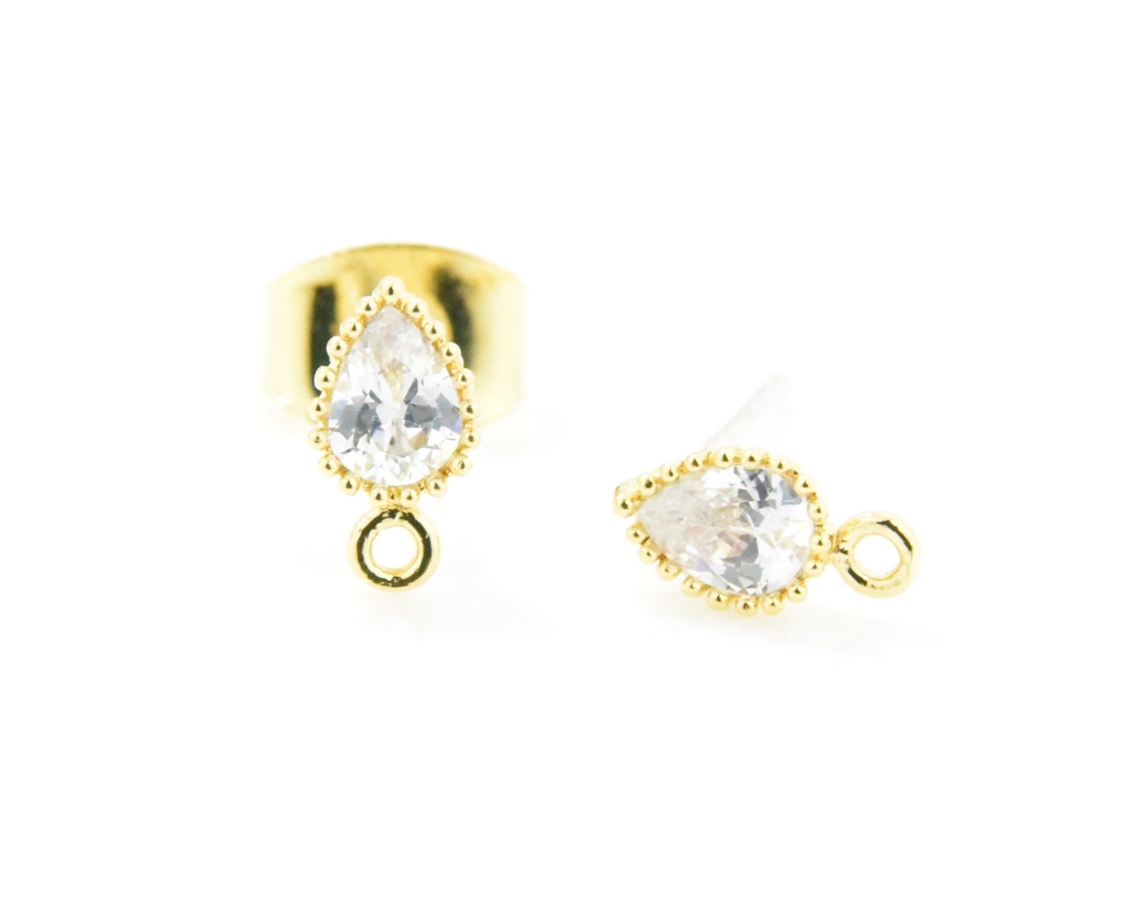 Cubic Teardrop Post Earring . Wedding Jewelry . 925 Sterling Silver ...