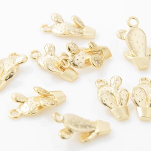 Tiny Cactus Pendant . Cactus Charm . 16K Matte Gold Plated Over Brass ...