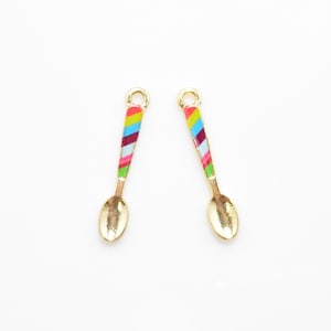 Rainbow Pattern Spoon Pendant . Tiny Spoon Charm . Cutlery Pendant ...