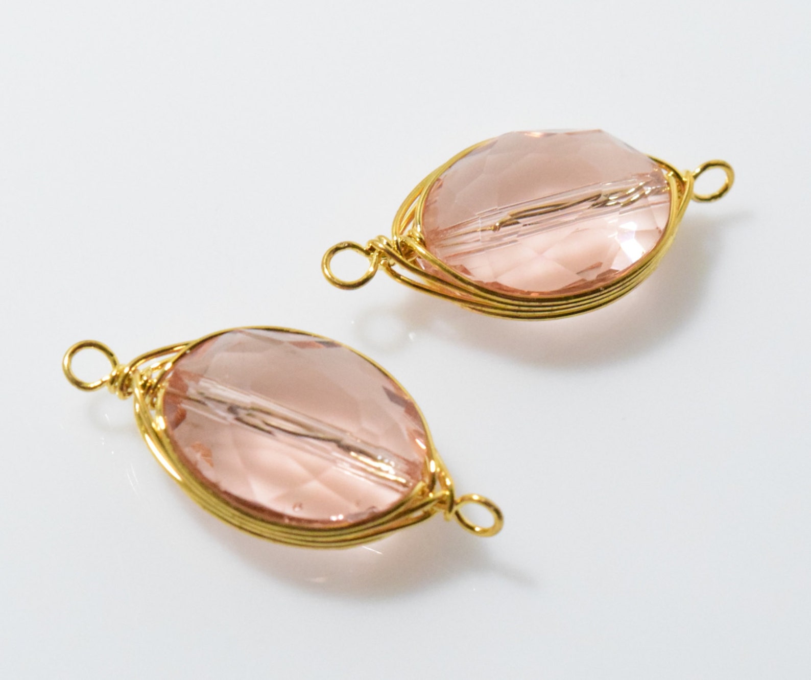 Peach Crystal Connector . Coil Bezel . Glass Craft Supplies . 16K ...