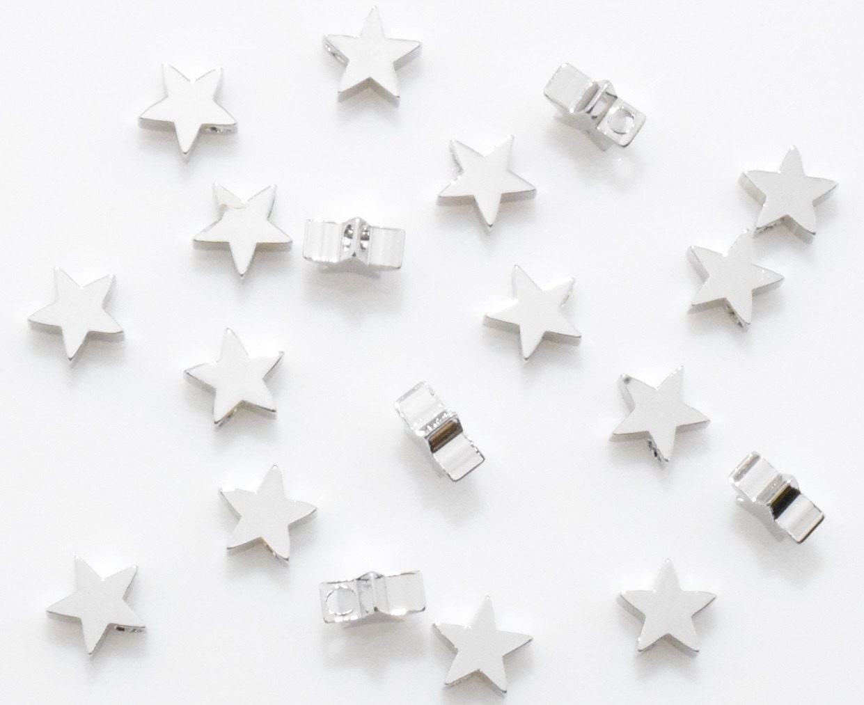 Tiny Star Bead . Star Charm . Star Pendant . Polished Rhodium - Etsy