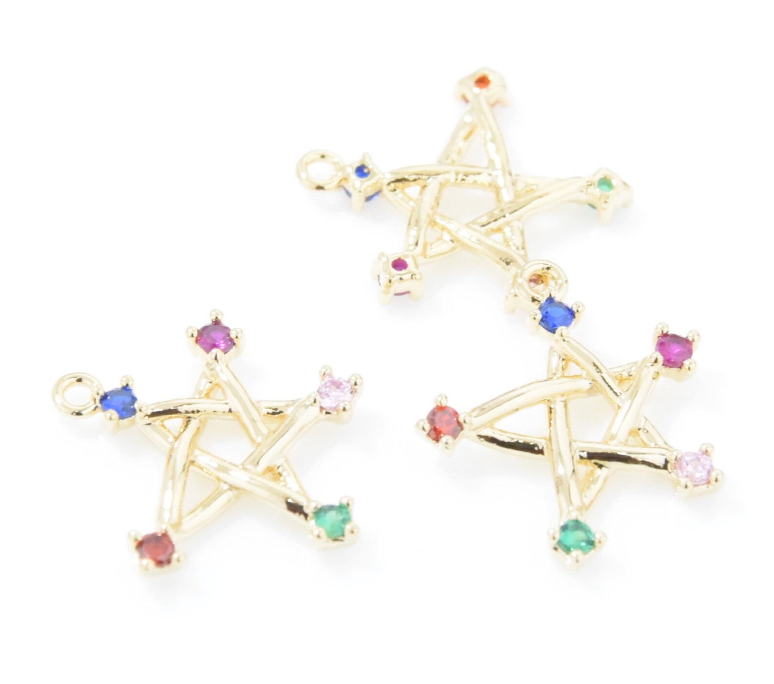 Multiple Cubic Star Pendant . Cubic Star Charm . Cubic Star Beads . 16K ...