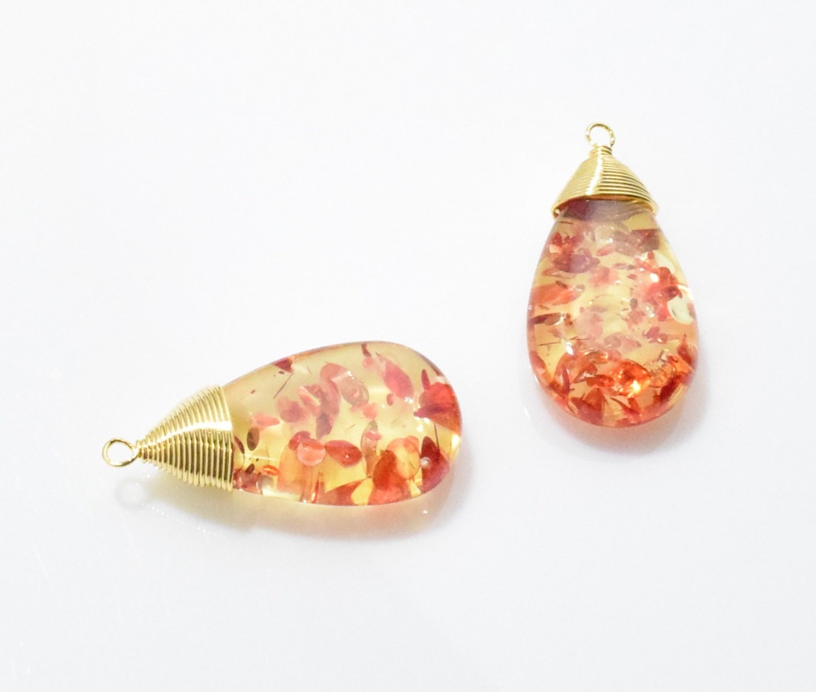 Amber Teardrop Pendant . Amber Pendant . Synthetic Amber Pendant . 16K ...