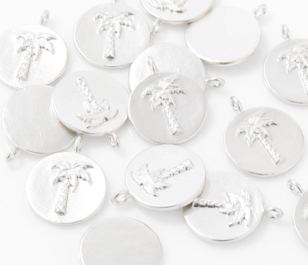 Palm Tree Pendant . Palm Tree Charm . Coin Pendant . Coin Charm ...