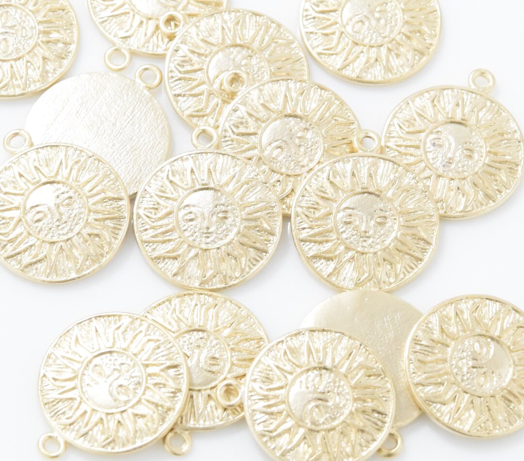 Sun Coin Pendant . Sun Coin Charm . Sun Coin Bead . Coin Pendant . Coin ...