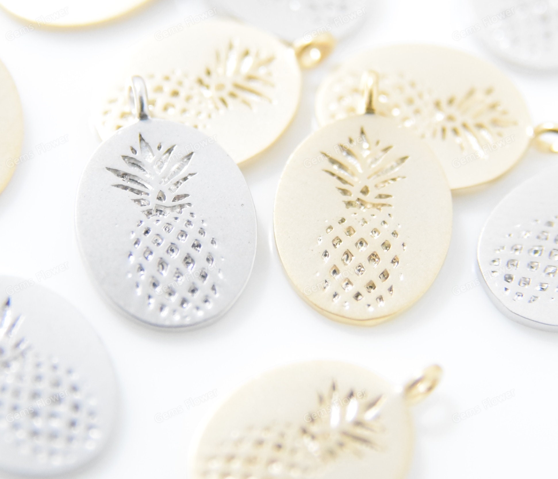 Oval Pineapple Pendant . Pineapple Coin Charm . Coin Pendant . Fruit ...