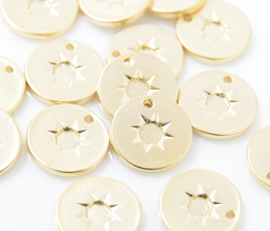 Sun Coin Pendant . Sun Coin Charm . Sun Coin Beads . 16K Matte - Etsy