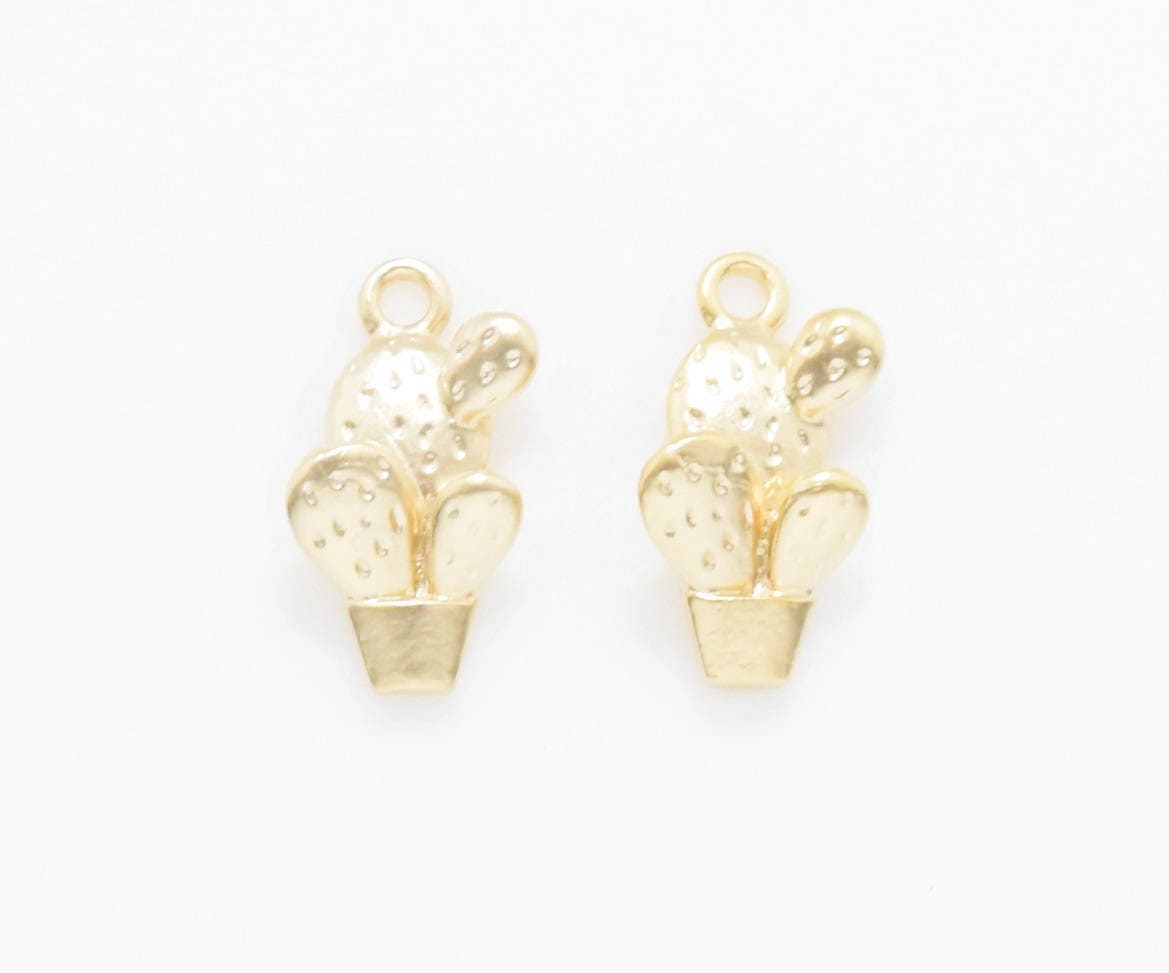 Tiny Cactus Pendant . Cactus Charm . 16K Matte Gold Plated | Etsy