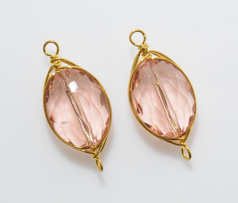 Peach Crystal Connector . Coil Bezel . Glass Craft Supplies . 16K ...