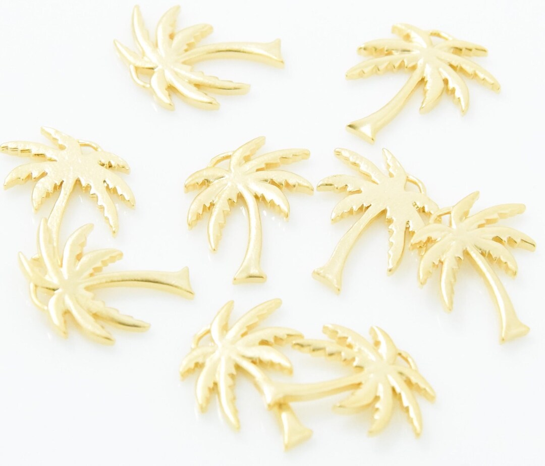 Palm Tree Pendant . Palm Tree Charm . Tiny Palm Tree Bead . 16K Matte ...
