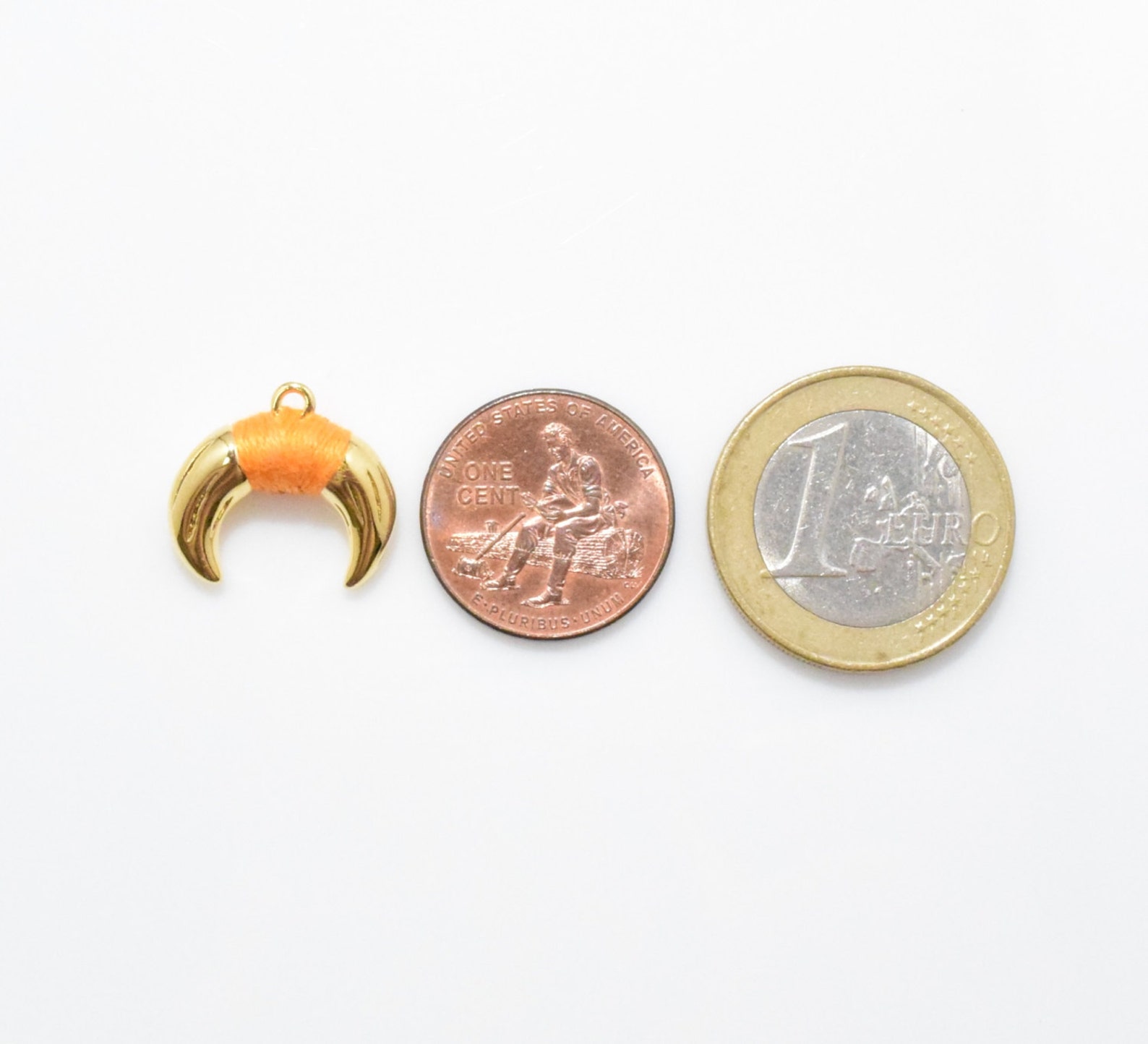 Orange Ox Horn Pendant small . Bull Horn Charm . Crescent | Etsy