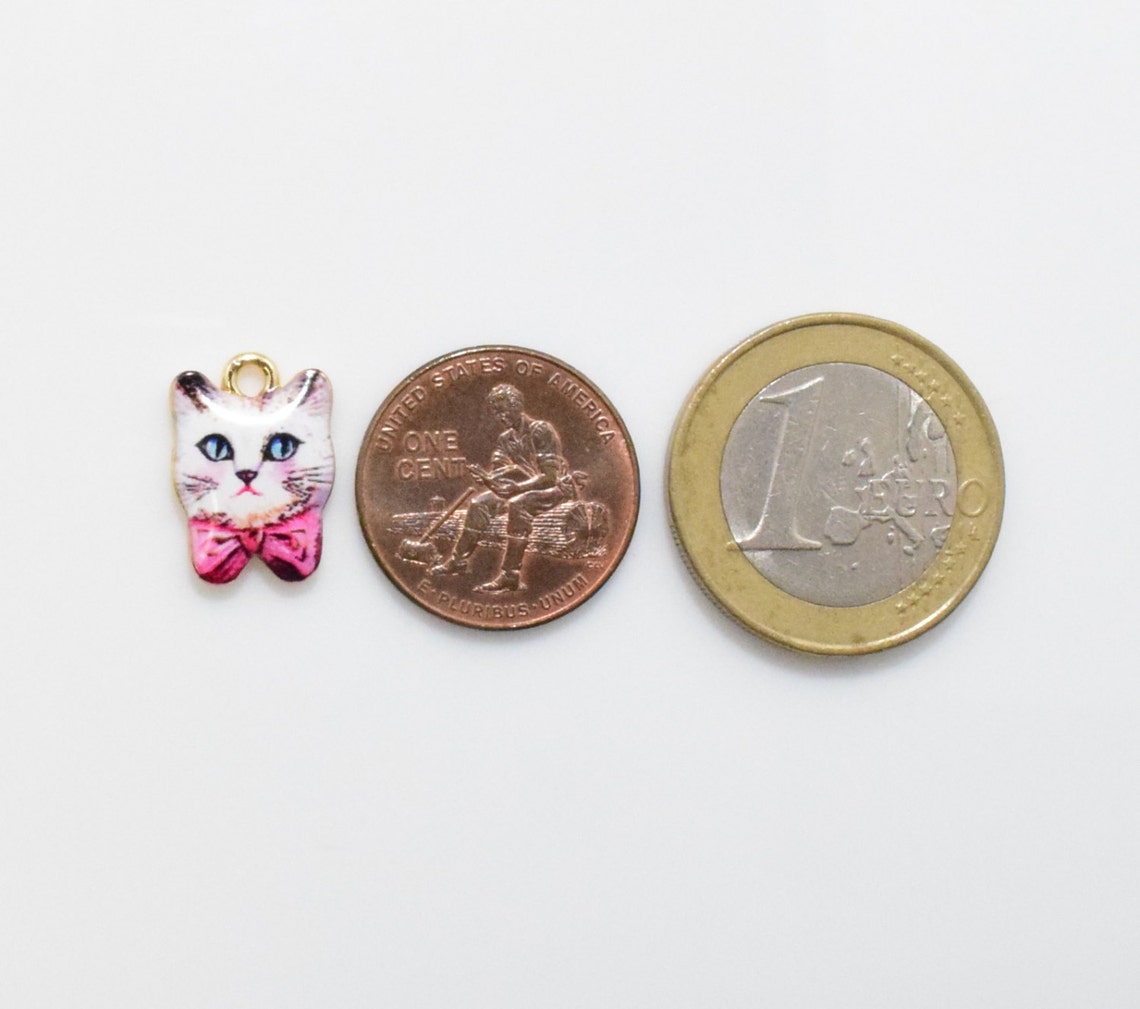 Pink Ribbon Cat Pendant . Epoxy Cat Pendant . White Cat Charm | Etsy