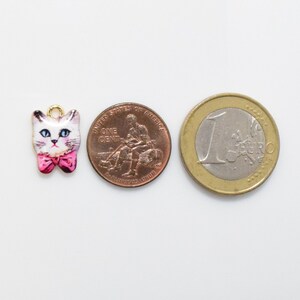 Pink Ribbon Cat Pendant . Epoxy Cat Pendant . White Cat Charm . 16K ...