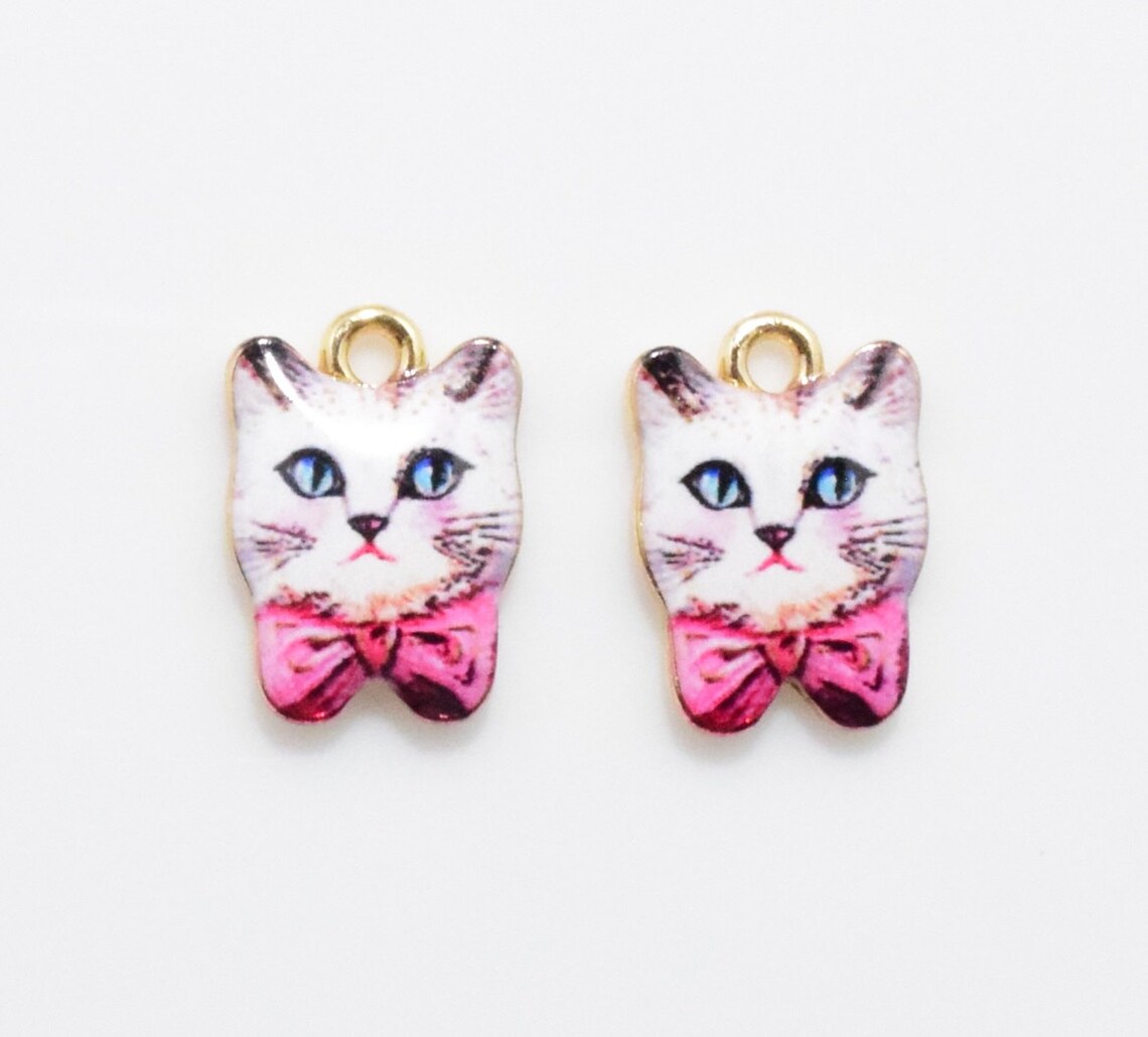 Pink Ribbon Cat Pendant . Epoxy Cat Pendant . White Cat Charm - Etsy