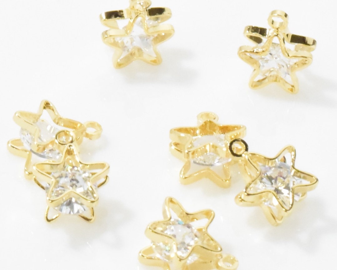 Cubic Star Pendant . Tiny Star Charm . Star Bead . Cubic Zirconia ...