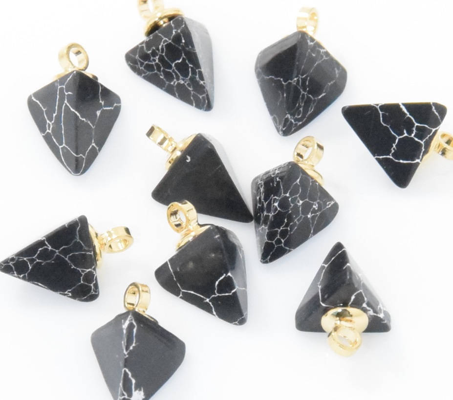 Black Howlite Pyramid Pendant. Turquoise Pyramid Pendant. | Etsy