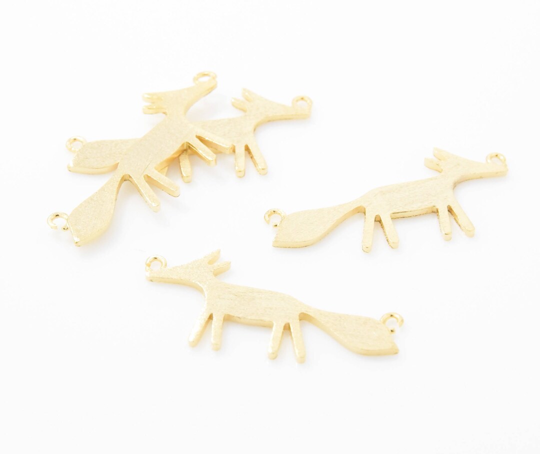Fox Brass Pendant . Fox Connector . Fox Charm . Animal Pendant . 16K ...