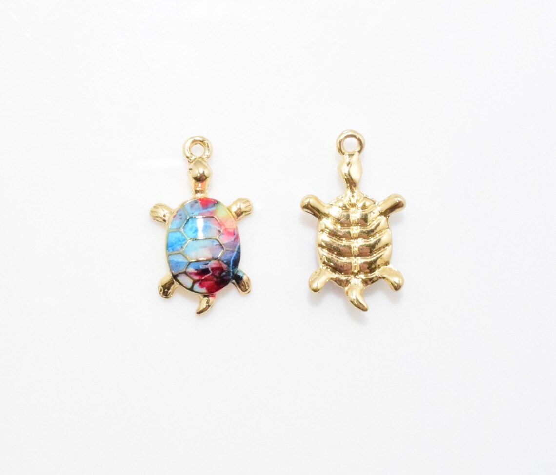 Blue Mixed Epoxy Turtle Pendant . Turtle Charm . Tortoise Charm . 16K ...