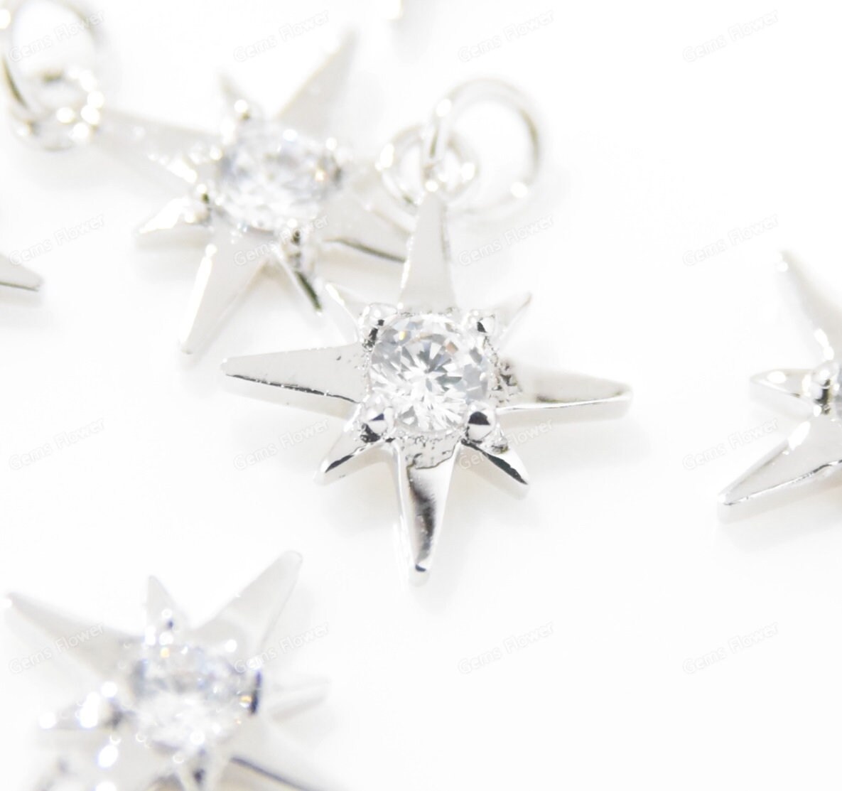 White Cubic Star Pendant . Cubic Star Charm . Cubic Star Beads ...