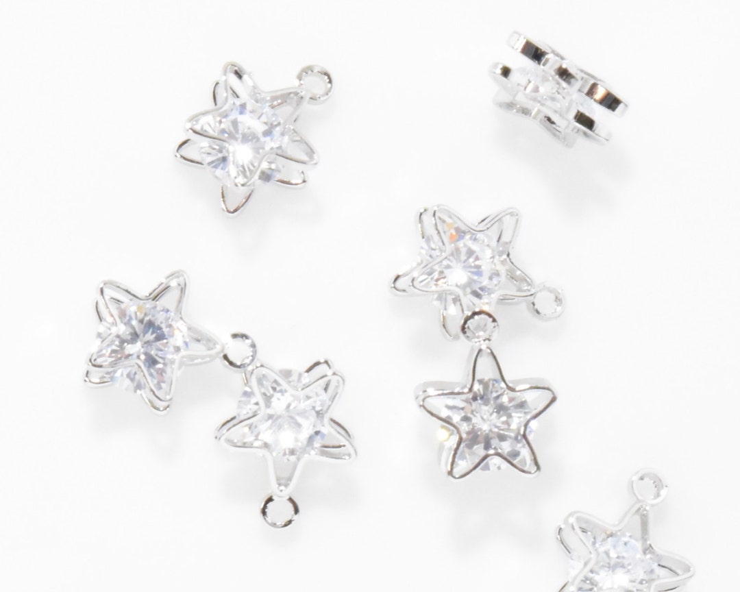 Cubic Star Pendant . Tiny Star Charm . Star Bead . Cubic Zirconia ...